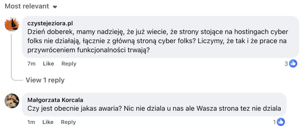 Awaria usług cyber_Folks - XYZ